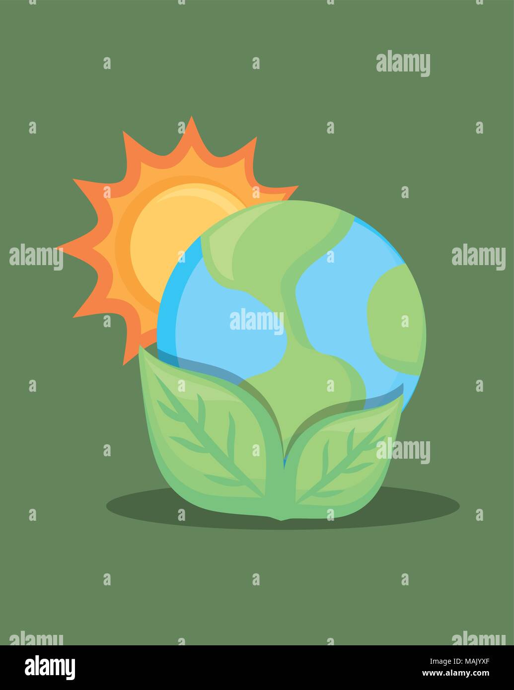 sun and earth planet over green background, colorful design. vector ...