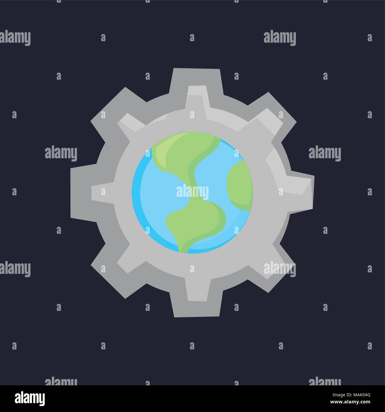 earth planet and gear wheel over black background, colorful design ...
