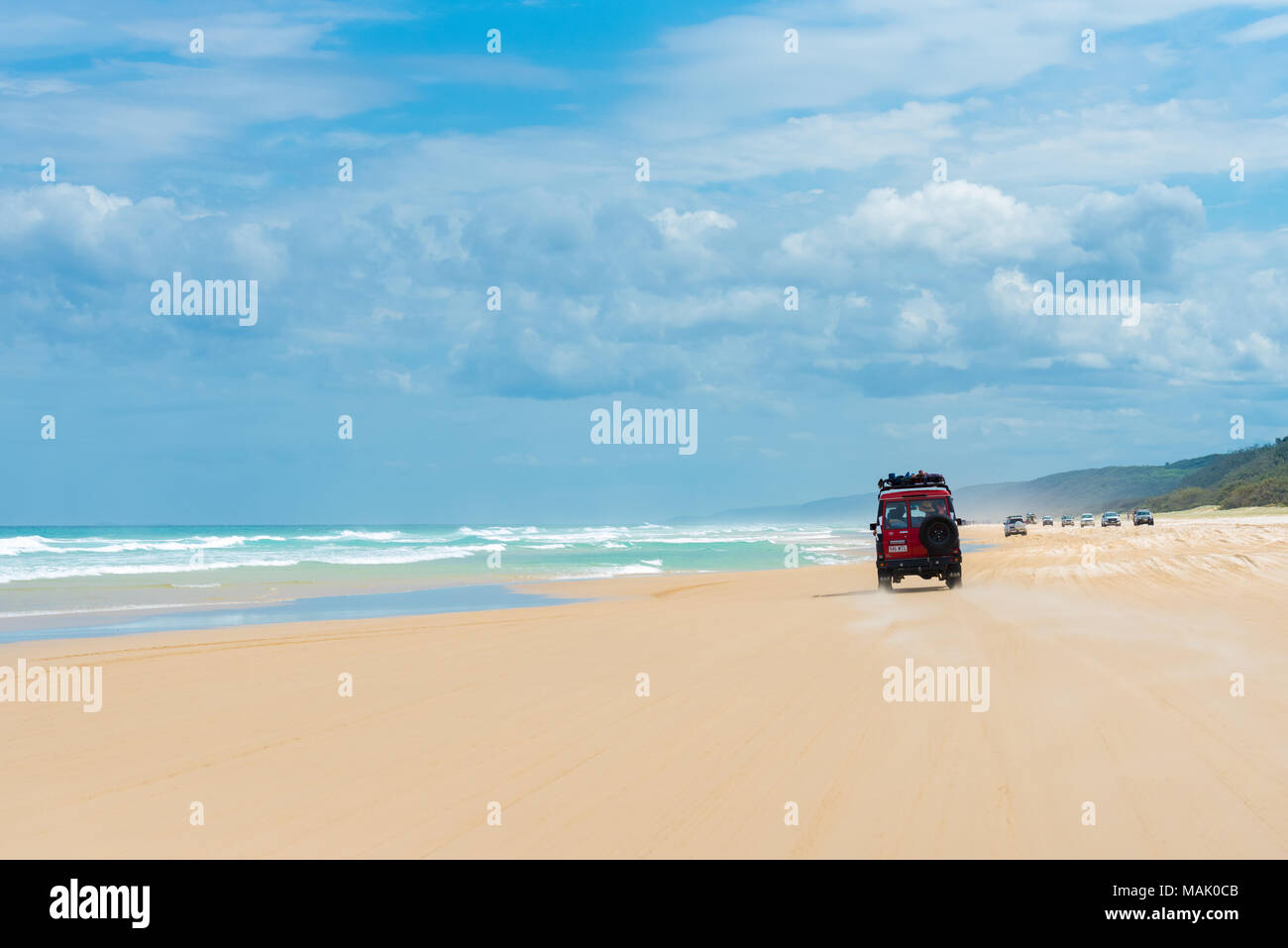 Rainbow Beach, QLD, Australia- December 30, 2017: 4wd vehicles at ...