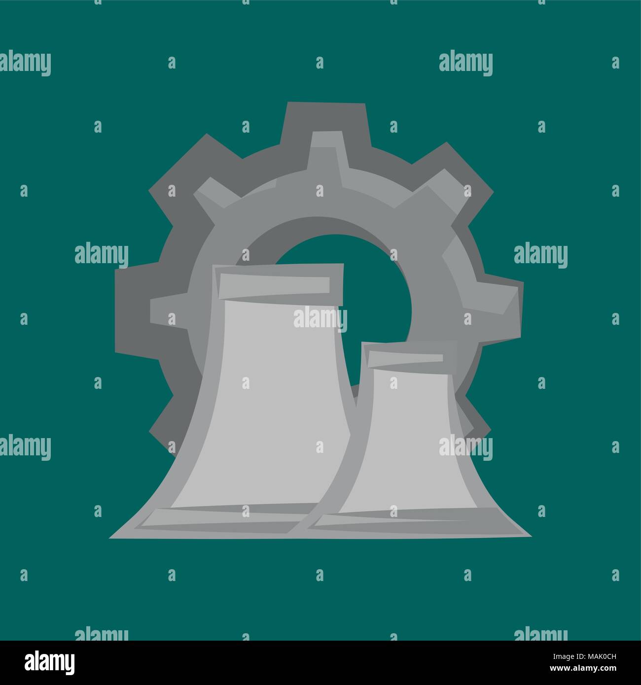 nuclear plant and gear wheel over blue background, colorful design ...