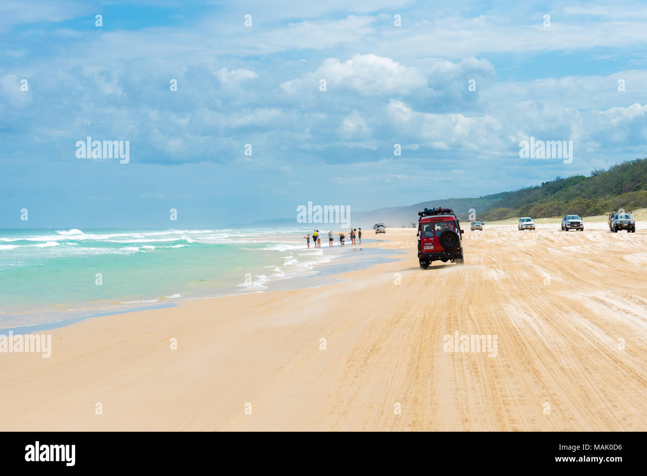 Rainbow Beach, QLD, Australia- December 30, 2017: 4wd vehicles at ...