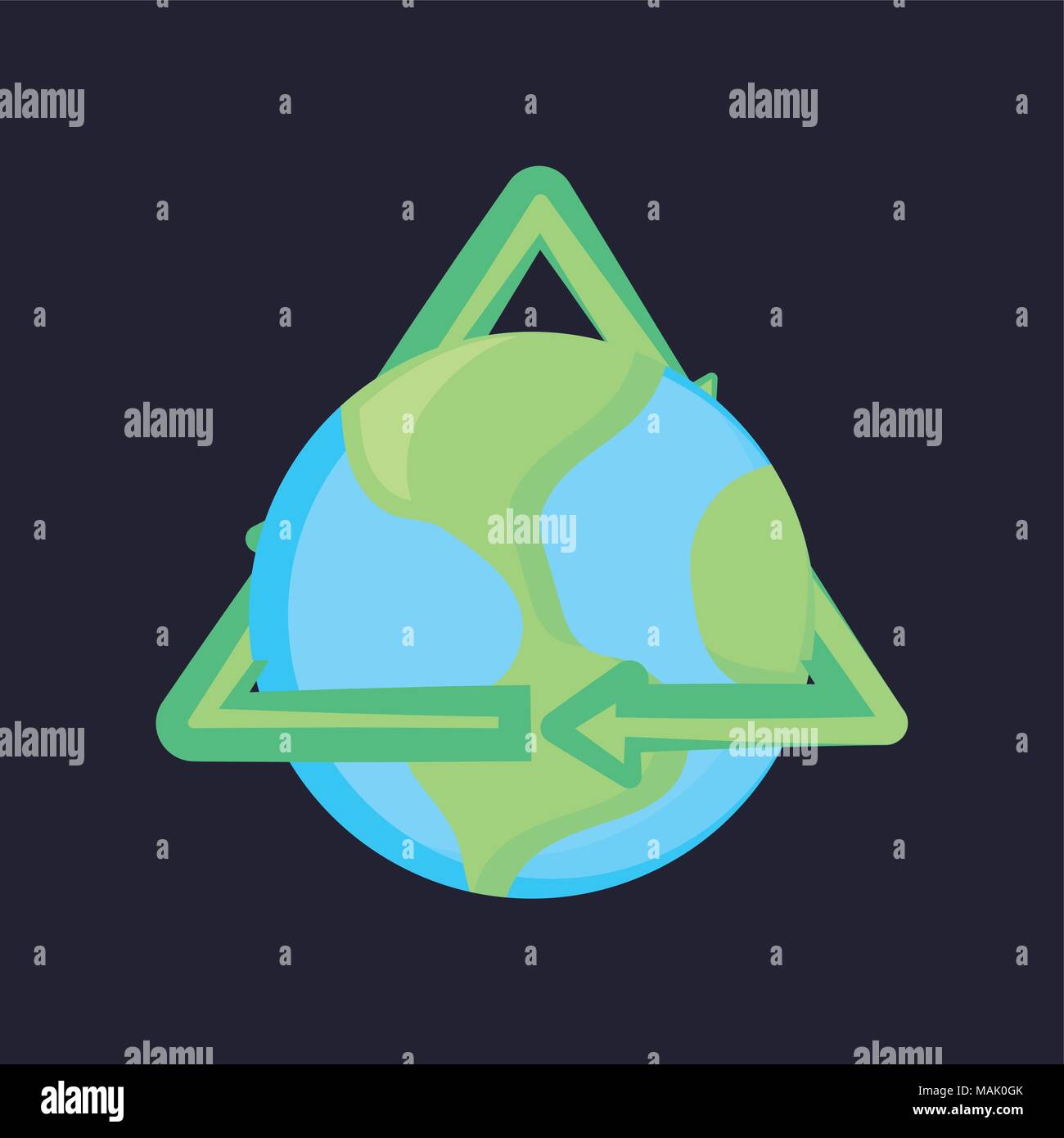 earth planet with recycle symbol over black background, colorful design ...