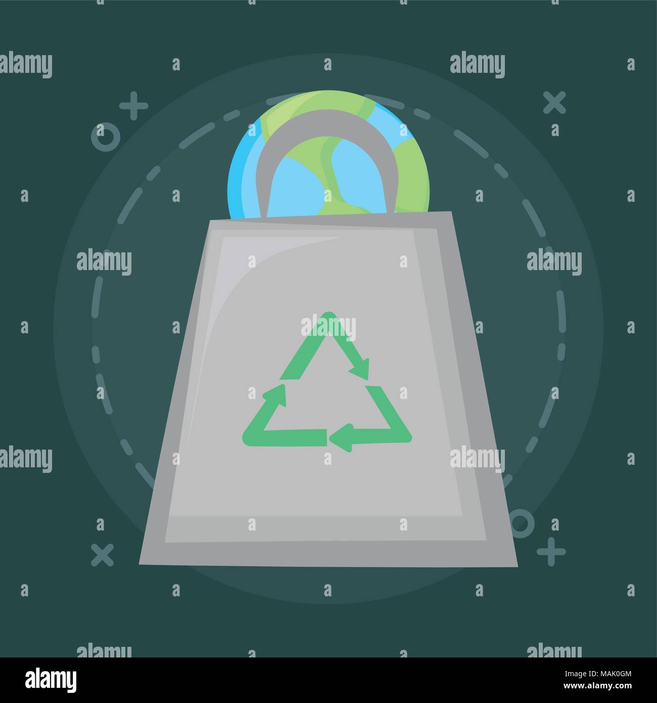 earth planet and recycle bag over blue background, colorful design ...