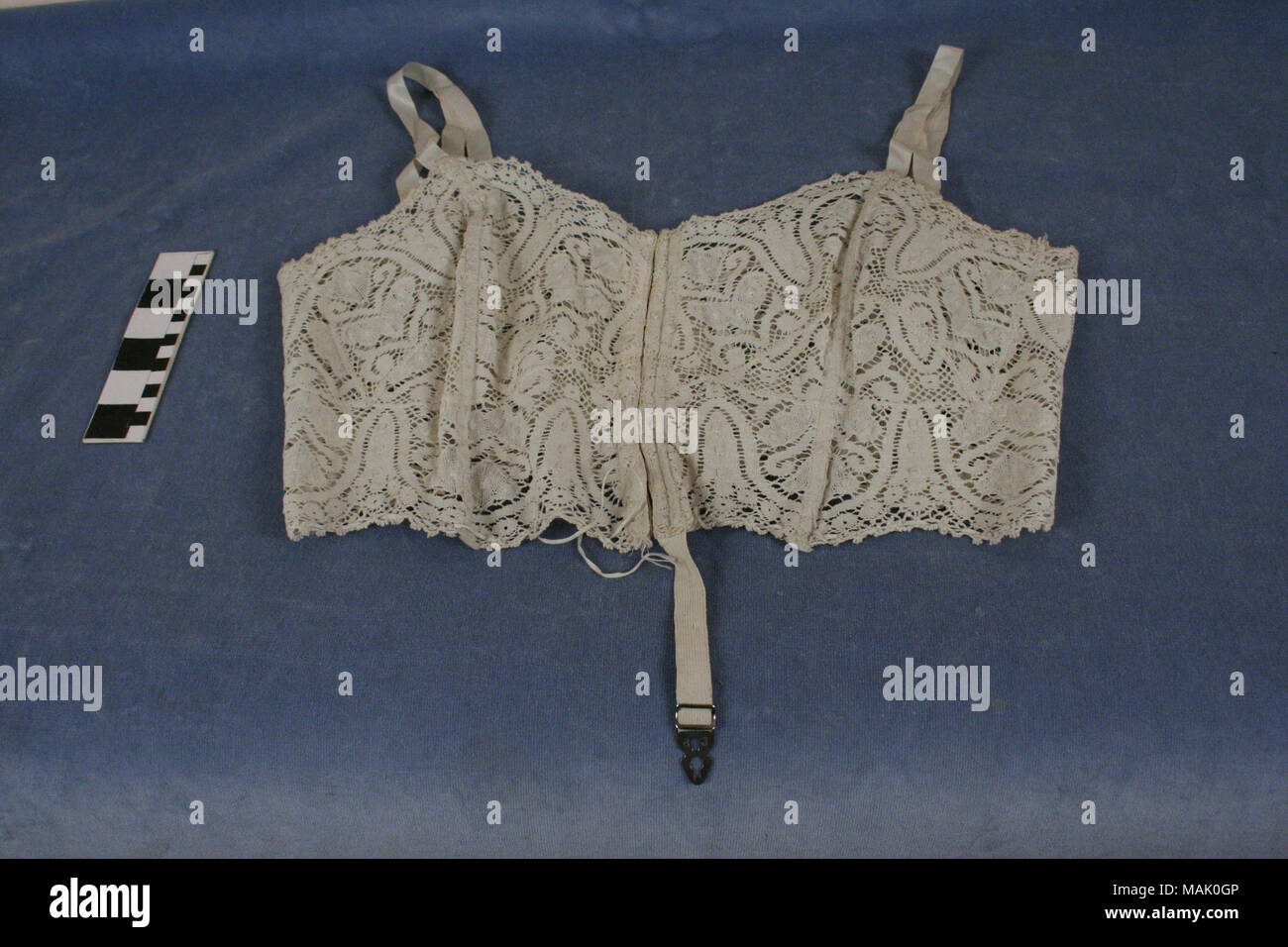 Woman's ecru heavy cotton lace bust bodice with center front hook and ...