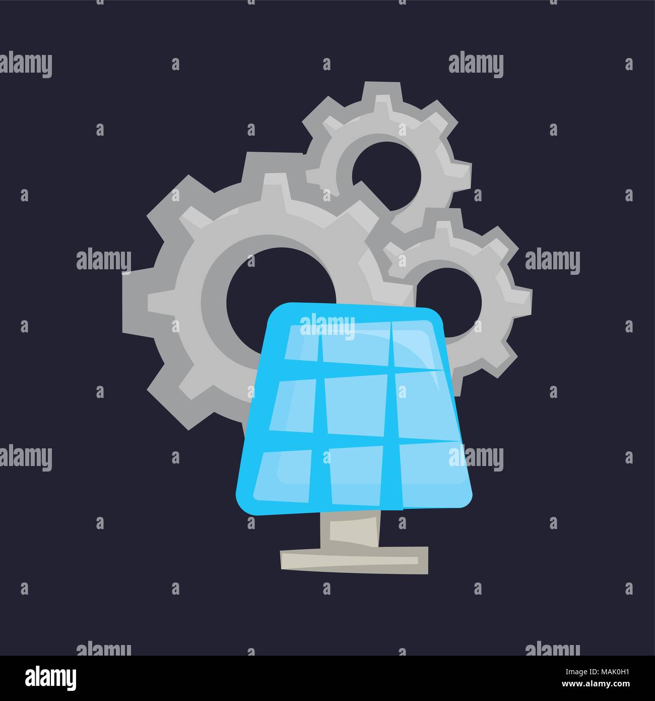 gear wheels and solar panel over black background, colorful design ...