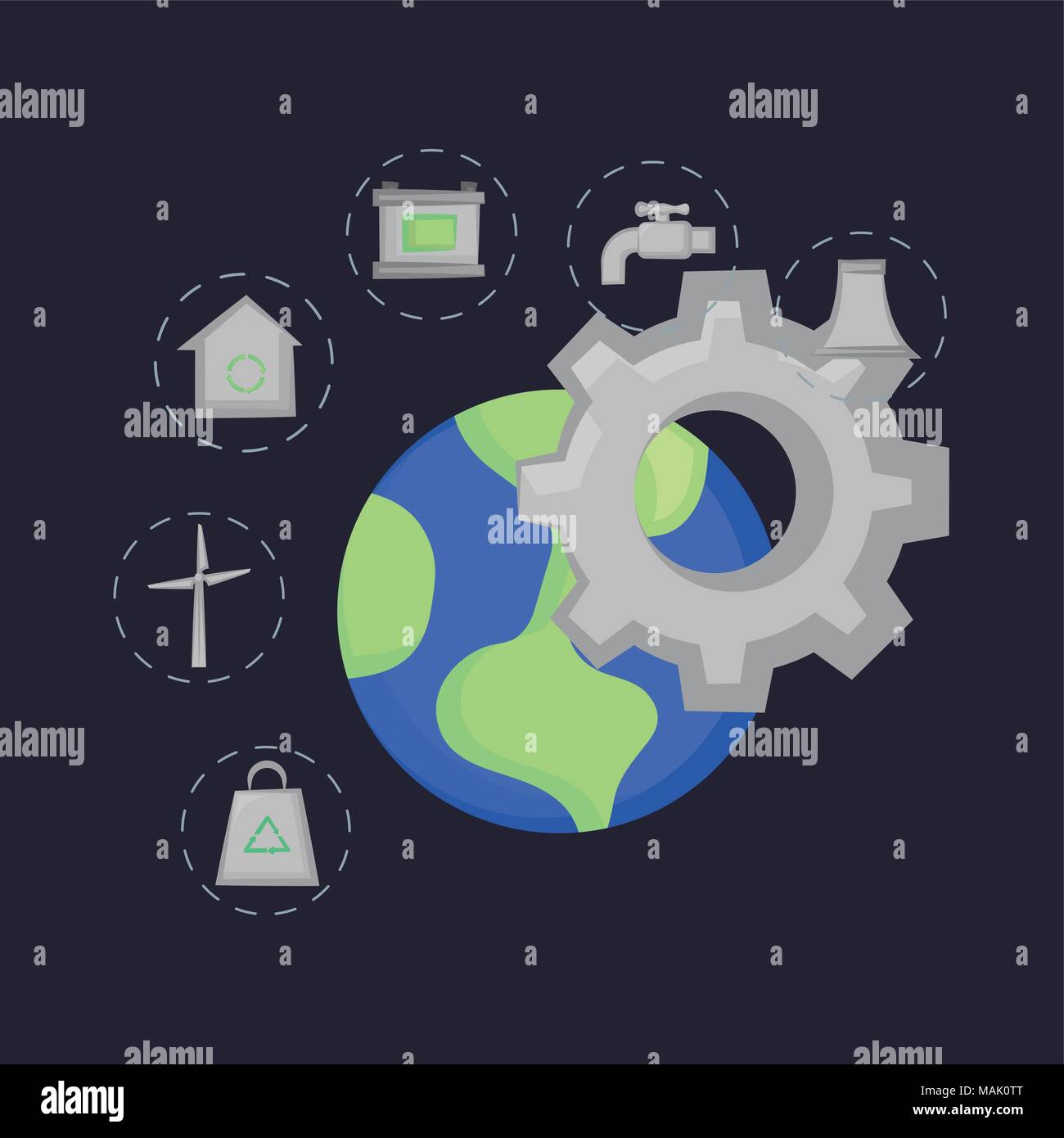 gear wheel with earth planet and ecology related icons around over ...