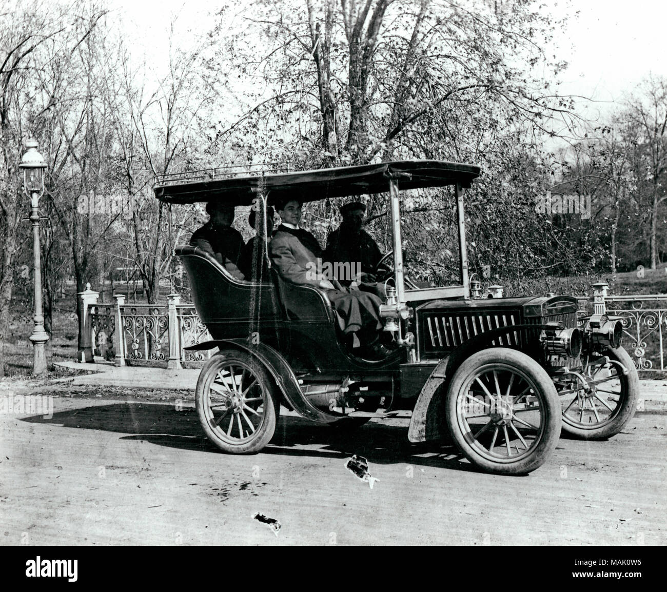 Title: Jesse French Sr. at the wheel of a 1904 'St. Louis' model car ...