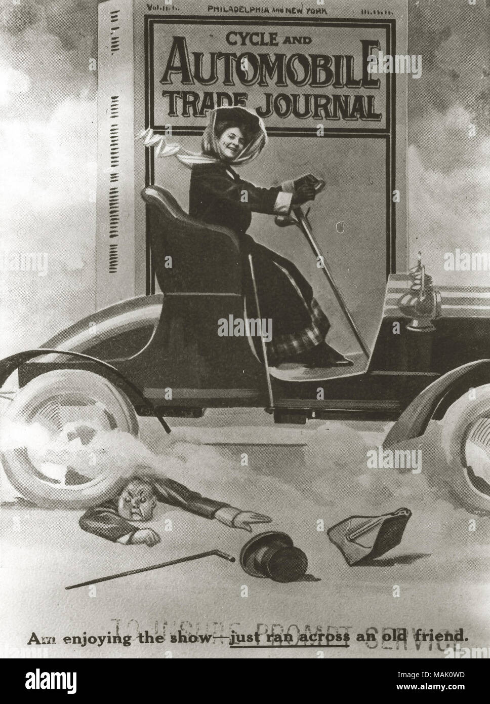 Title: Cycle and Automobile Trade Journal, woman in car with irate ...