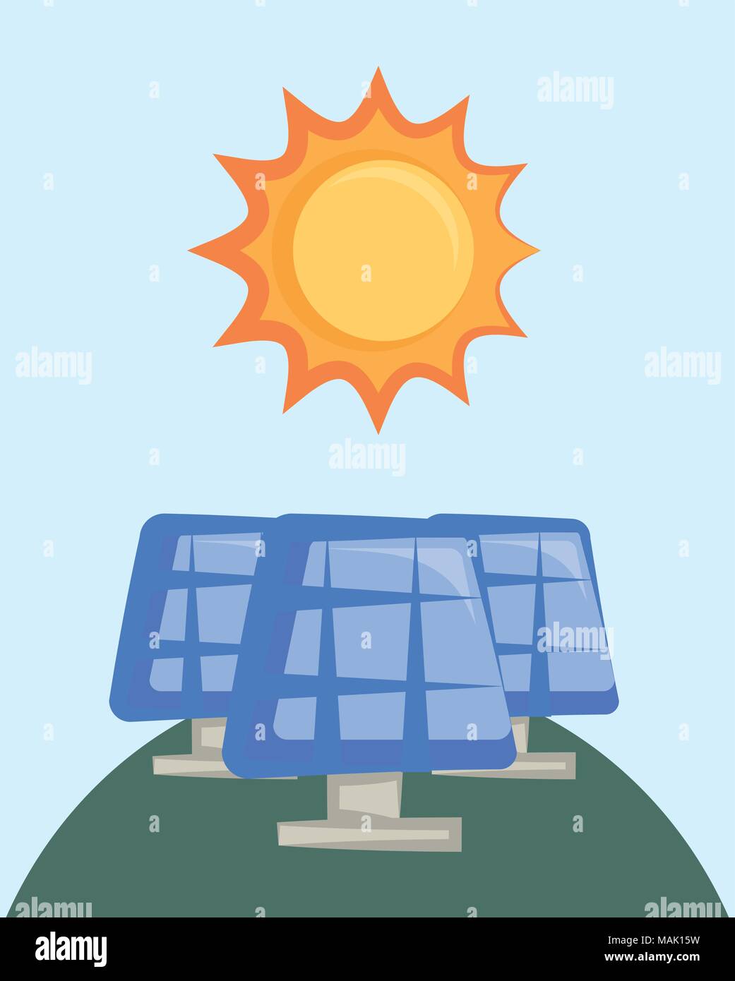 sun and solar panels over blue background, colorful design. vector ...