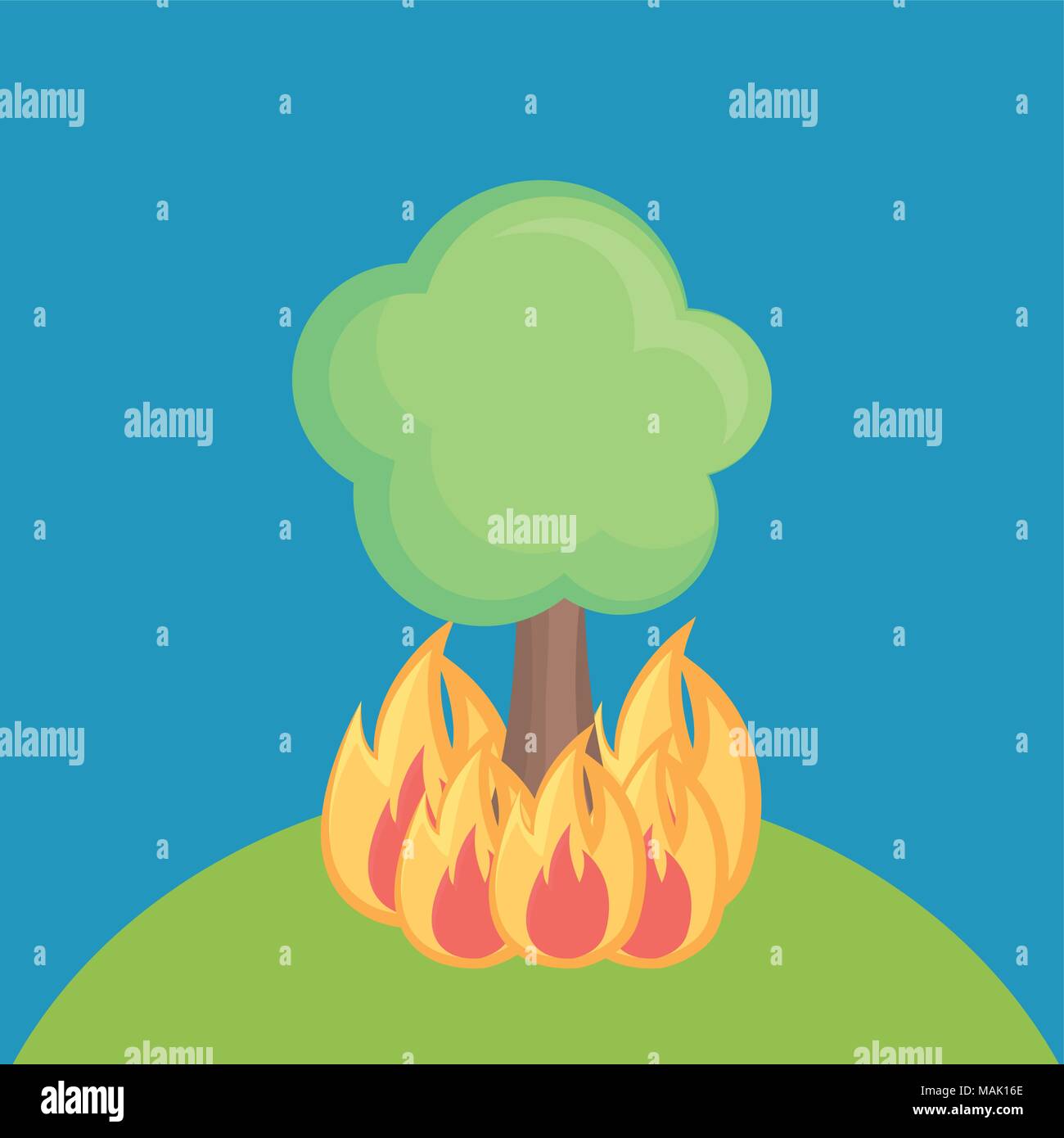 tree on fire over blue background, colorful design. vector illustration ...