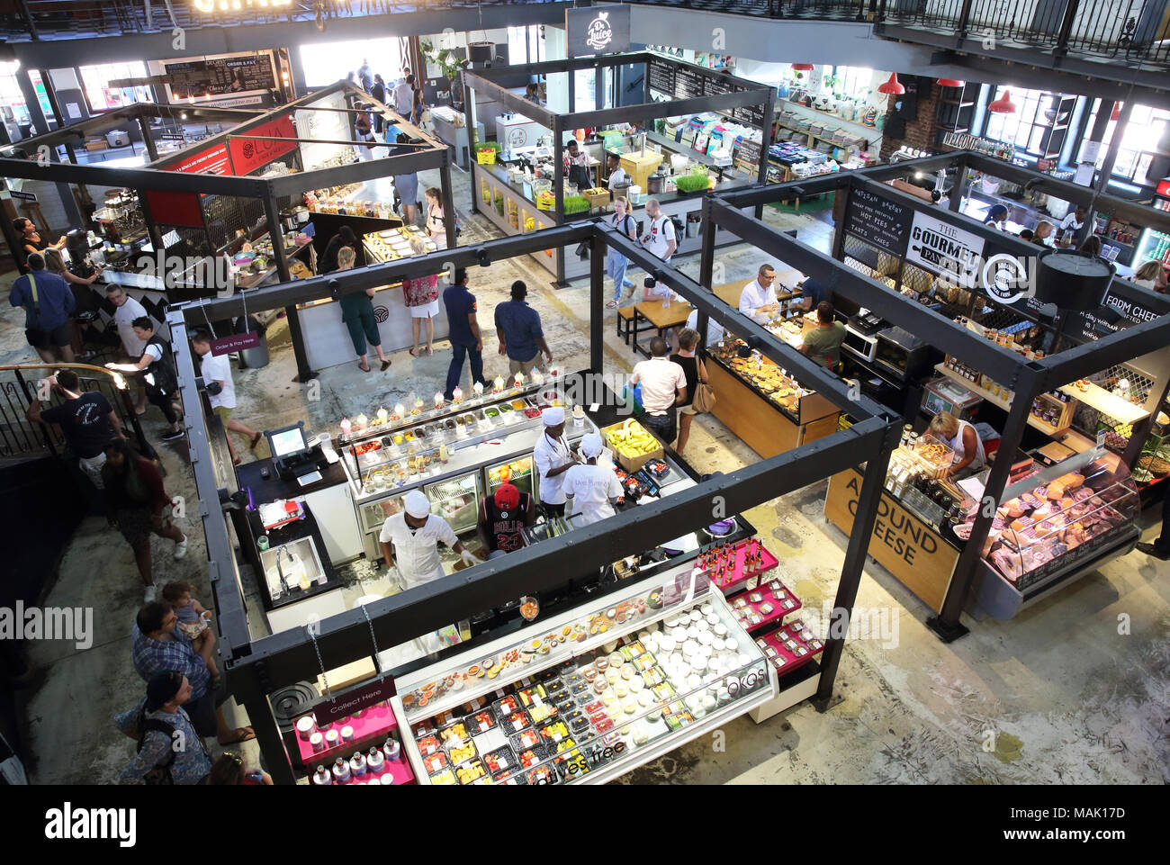 Interior of the V&A Food Market, on the Waterfront, with local gourmet ...