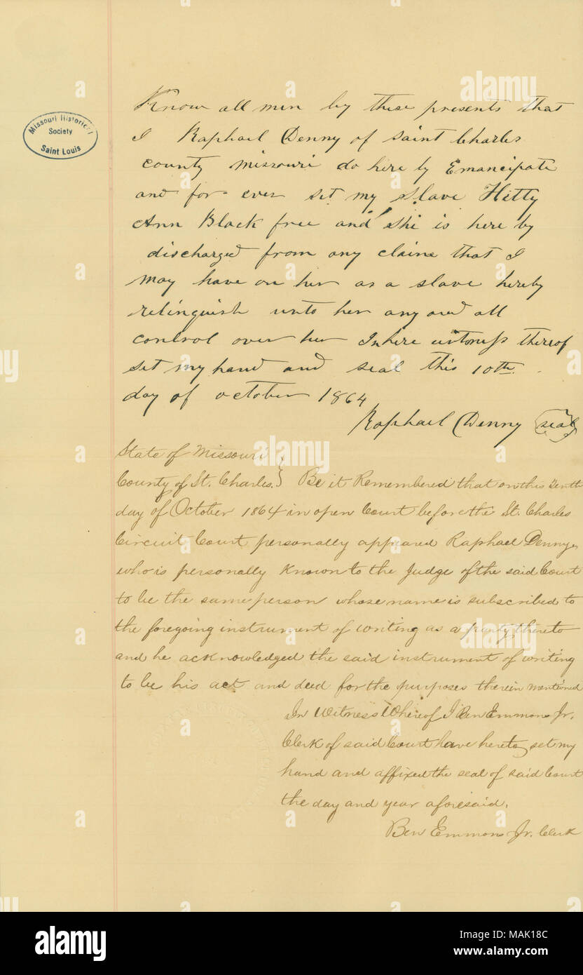 Certificate of freedom from slavery hi-res stock photography and images ...