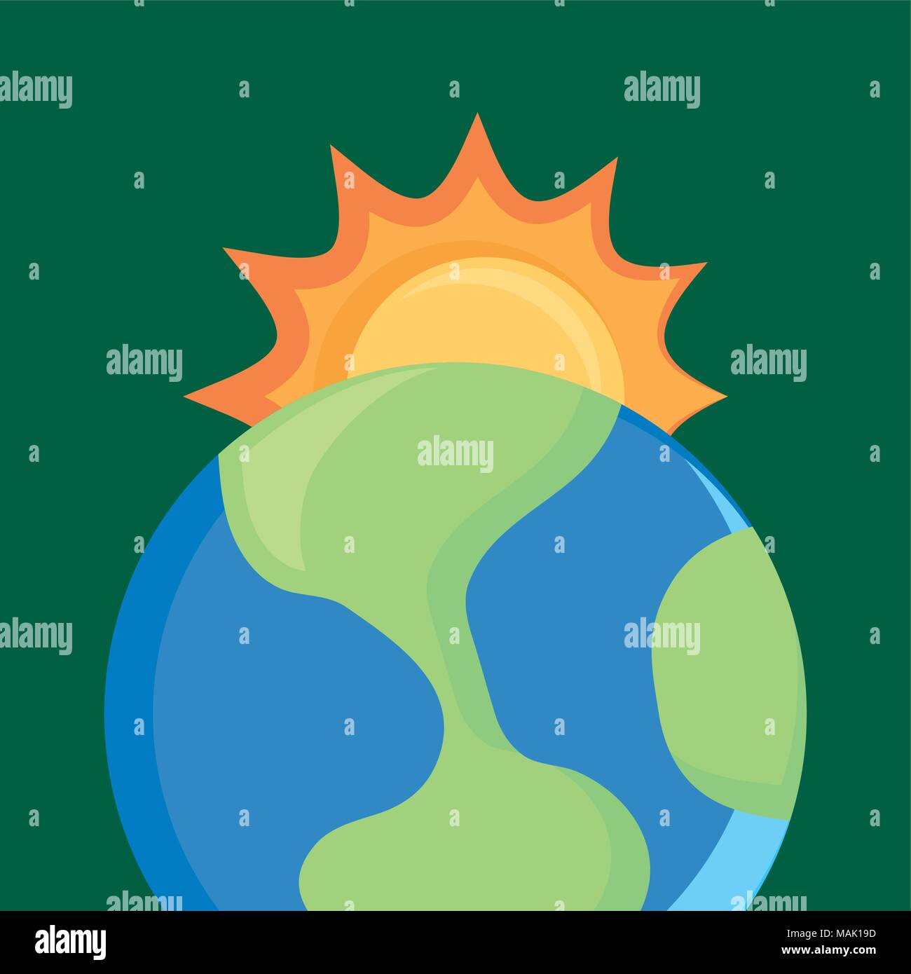 earth planet and sun over green background, colorful design. vector ...