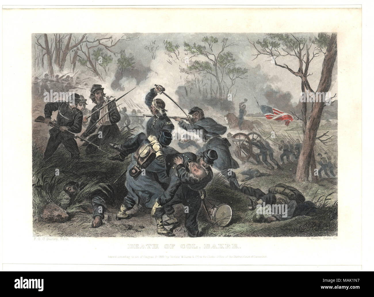 Print of a battle scene with a wounded officer in the foreground being ...
