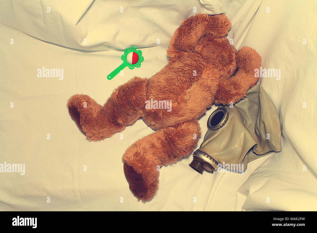 A toy in a gas mask as a concept for protecting children from the use ...