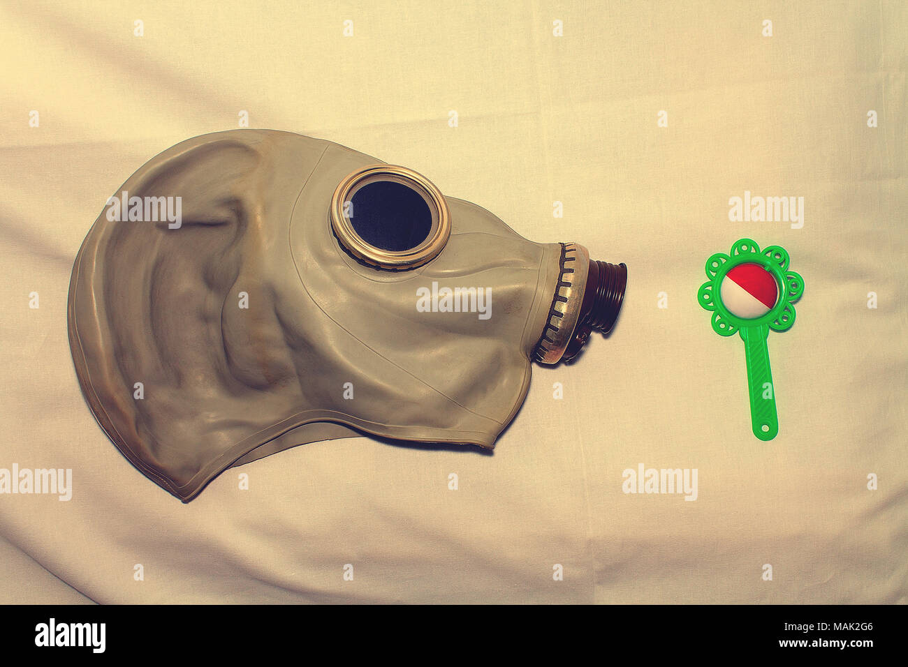 A toy in a gas mask as a concept for protecting children from the use ...