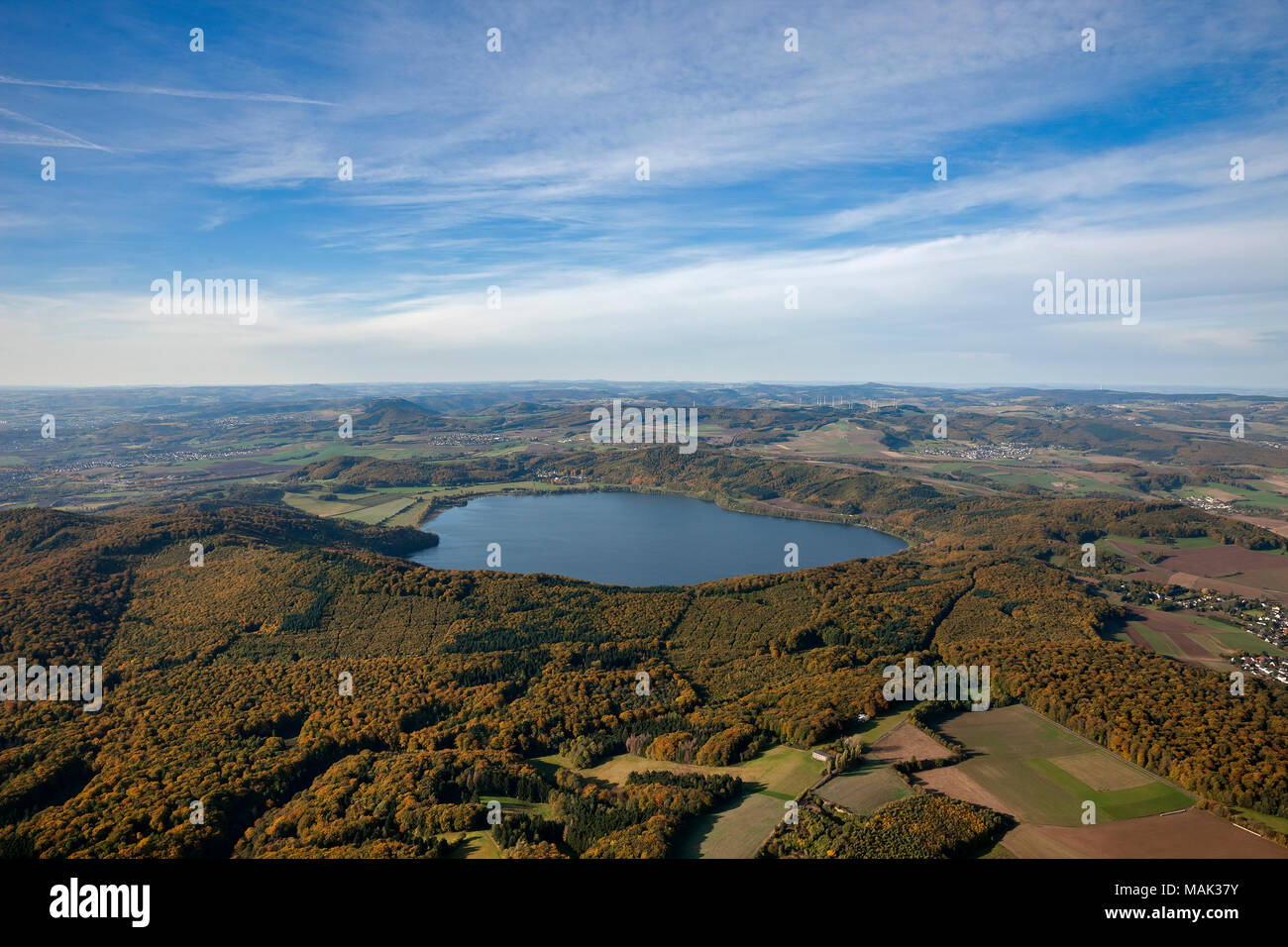 Aerial view, Eastern Eifel volcano, Lake Calder, Caldera, Nickenich ...