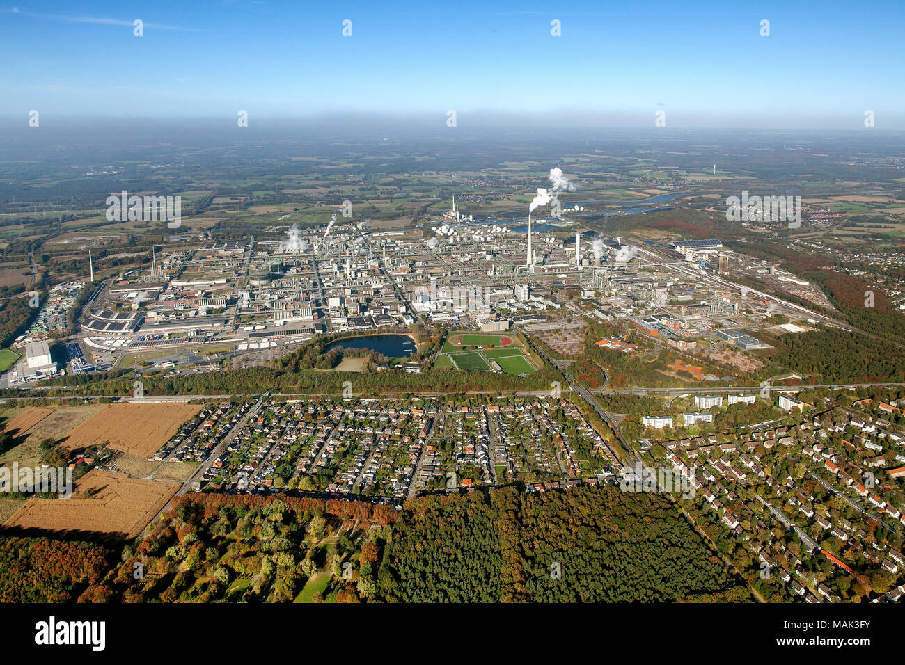 Aerial view, Marl Chemical Park, Degussa, Chemische Werke Huels, Marl ...