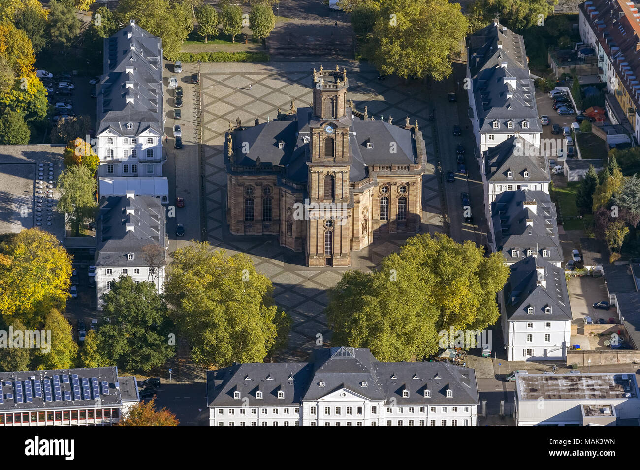 ,Aerial view, Baroque Ludwigs church, Ludwigsplatz, Saarbrücken ...