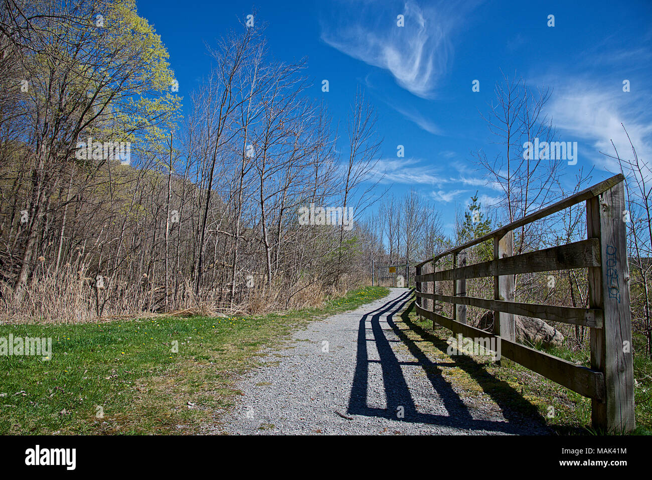 walking trail with fences in spring - landscape Stock Photo - Alamy