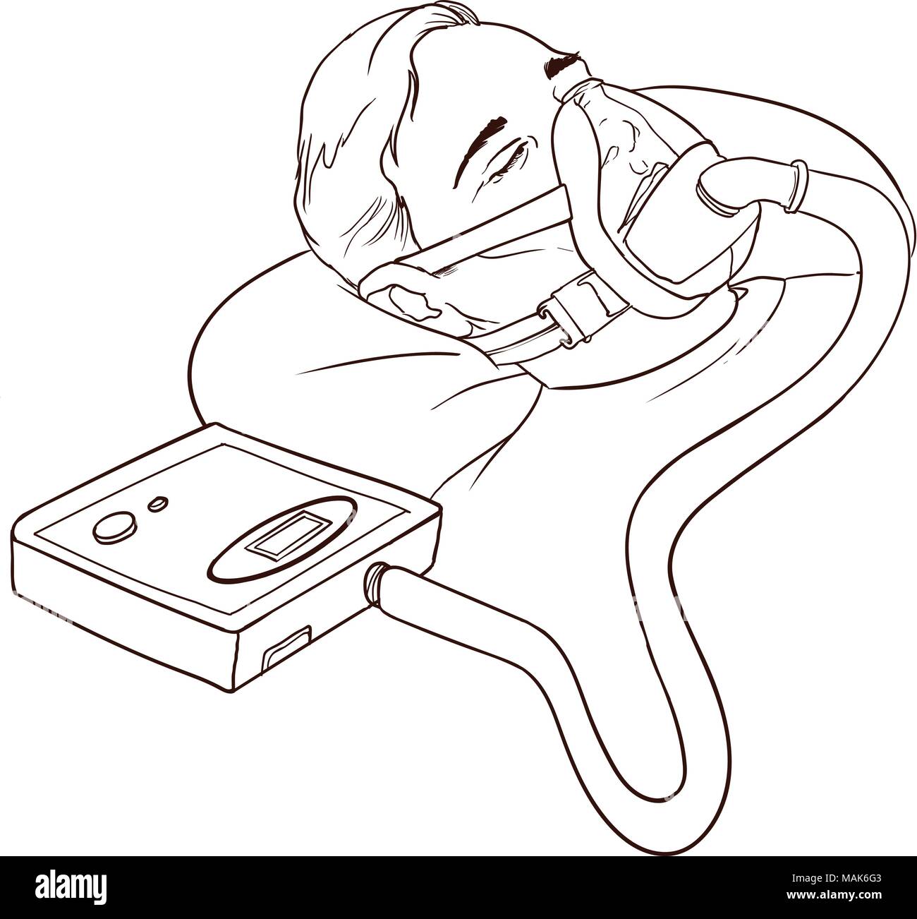 Young Man Lying On Bed With Sleeping Apnea And CPAP Stock Vector Image ...