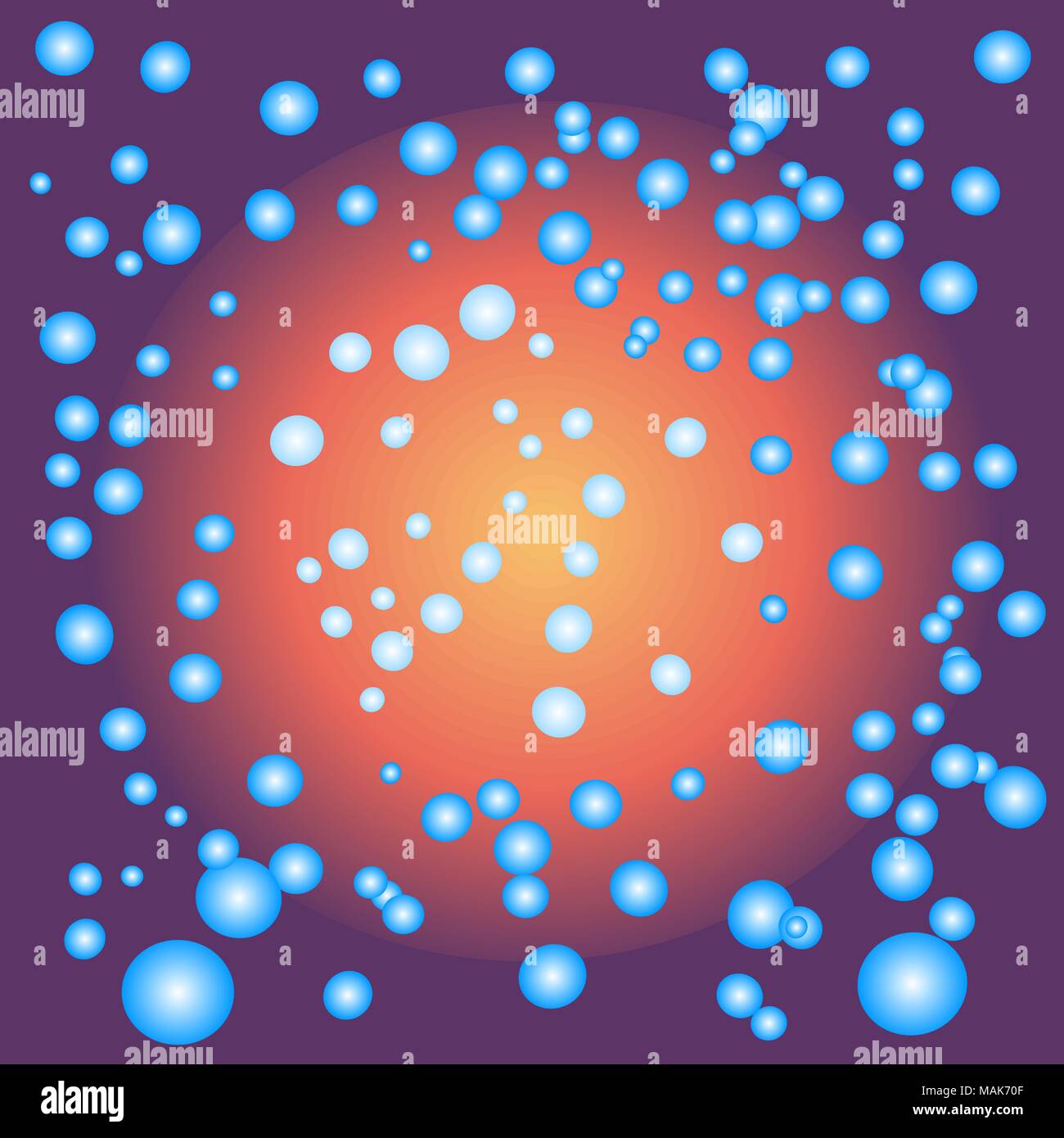 Abstract pattern of blue colored bubbles in various sizes flying in ...