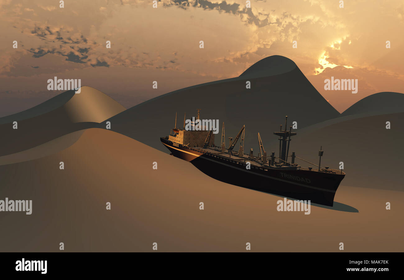 Ship In A Desert Stock Photo - Alamy