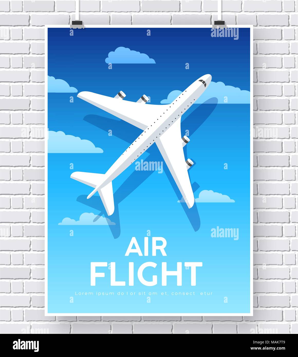 Air flight plane with house home illustration concept on brick wall ...