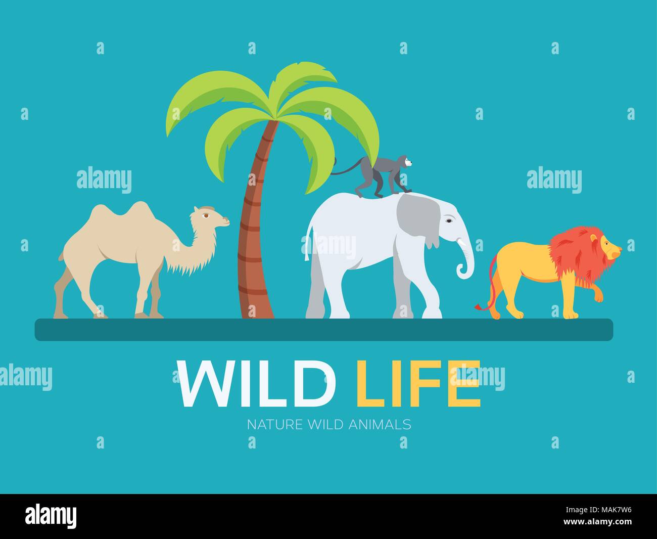 Wild life in flat design background concept. lives of animals in the ...