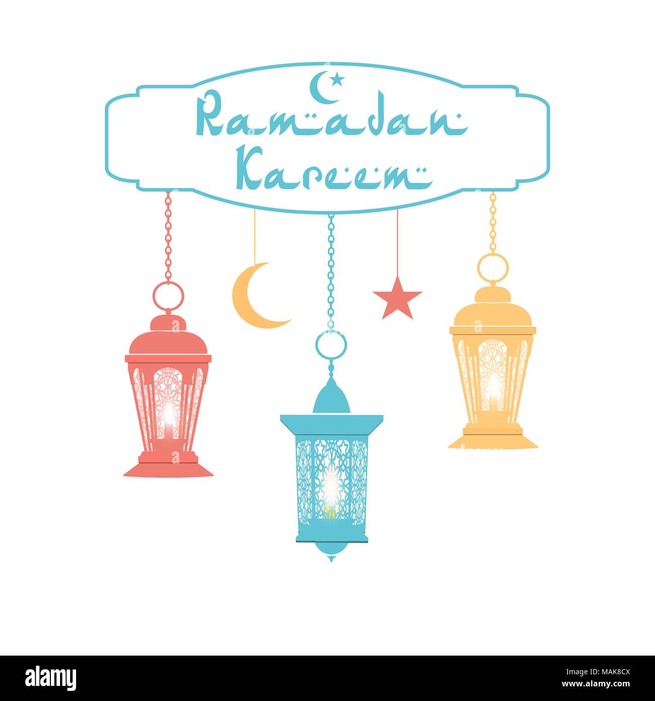 Ramadan Kareem. Color lanterns in the oriental style hang on chains ...