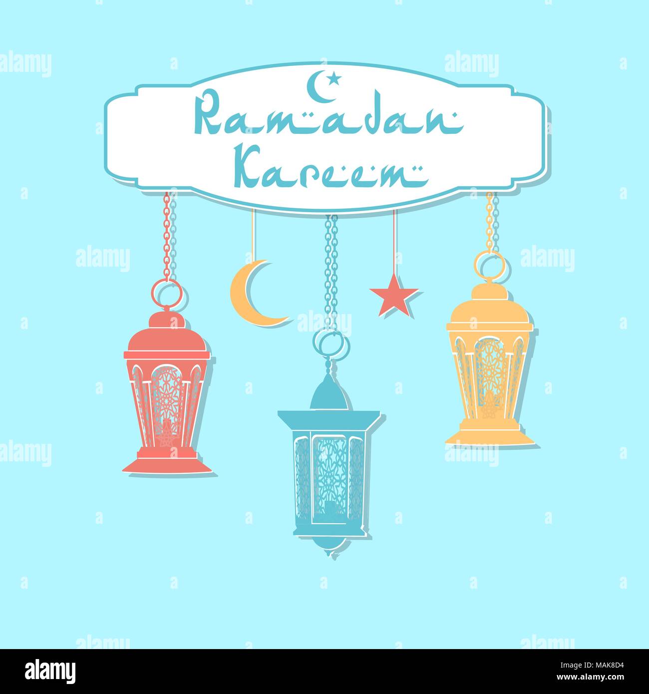 Ramadan Kareem. Color lanterns in the oriental style hang on chains ...