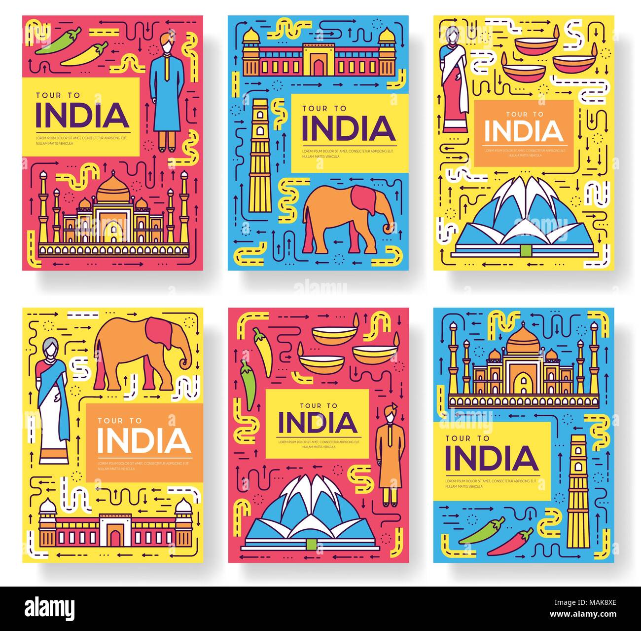 India vector brochure cards thin line set. Country travel template of ...