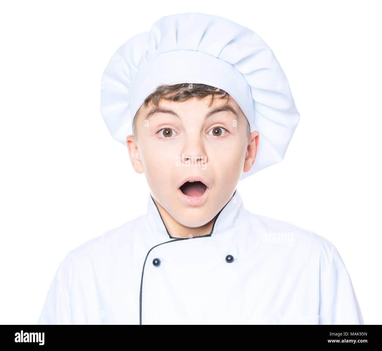 Teen boy wearing chef uniform Stock Photo - Alamy