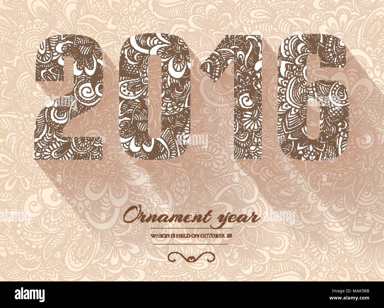 Hand drawn new year 2016 background ornament illustration concept ...