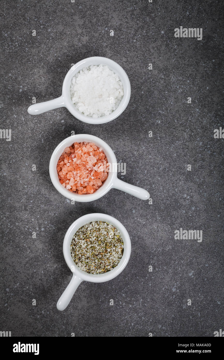 Types of Salt Himalayan, Kosher and Sea Salt Herb Seasoning Stock Photo ...