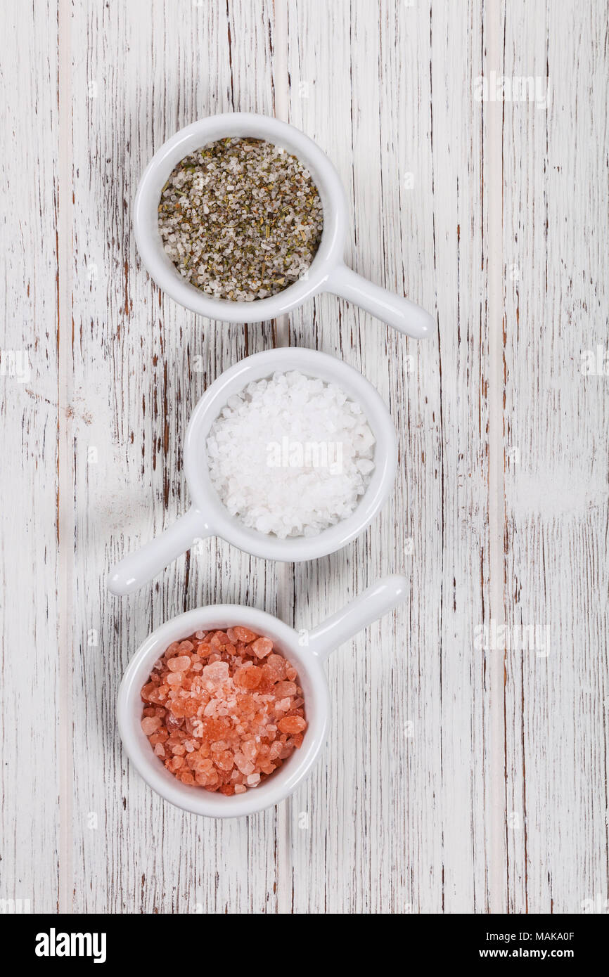 Types of Salt Himalayan, Kosher and Sea Salt Herb Seasoning Stock Photo ...