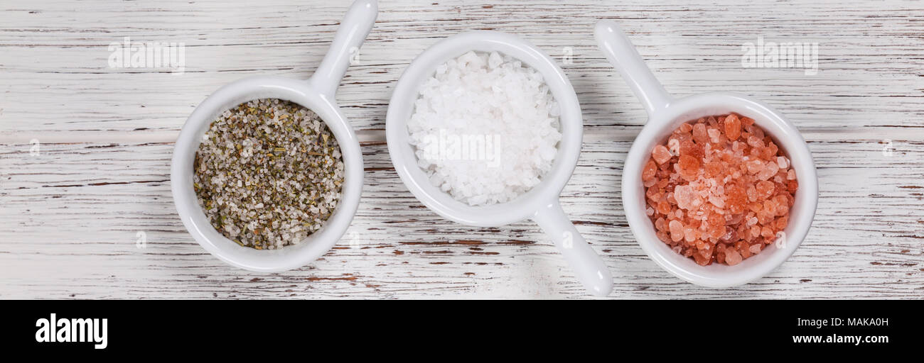 Types of Salt Himalayan, Kosher and Sea Salt Herb Seasoning Stock Photo ...