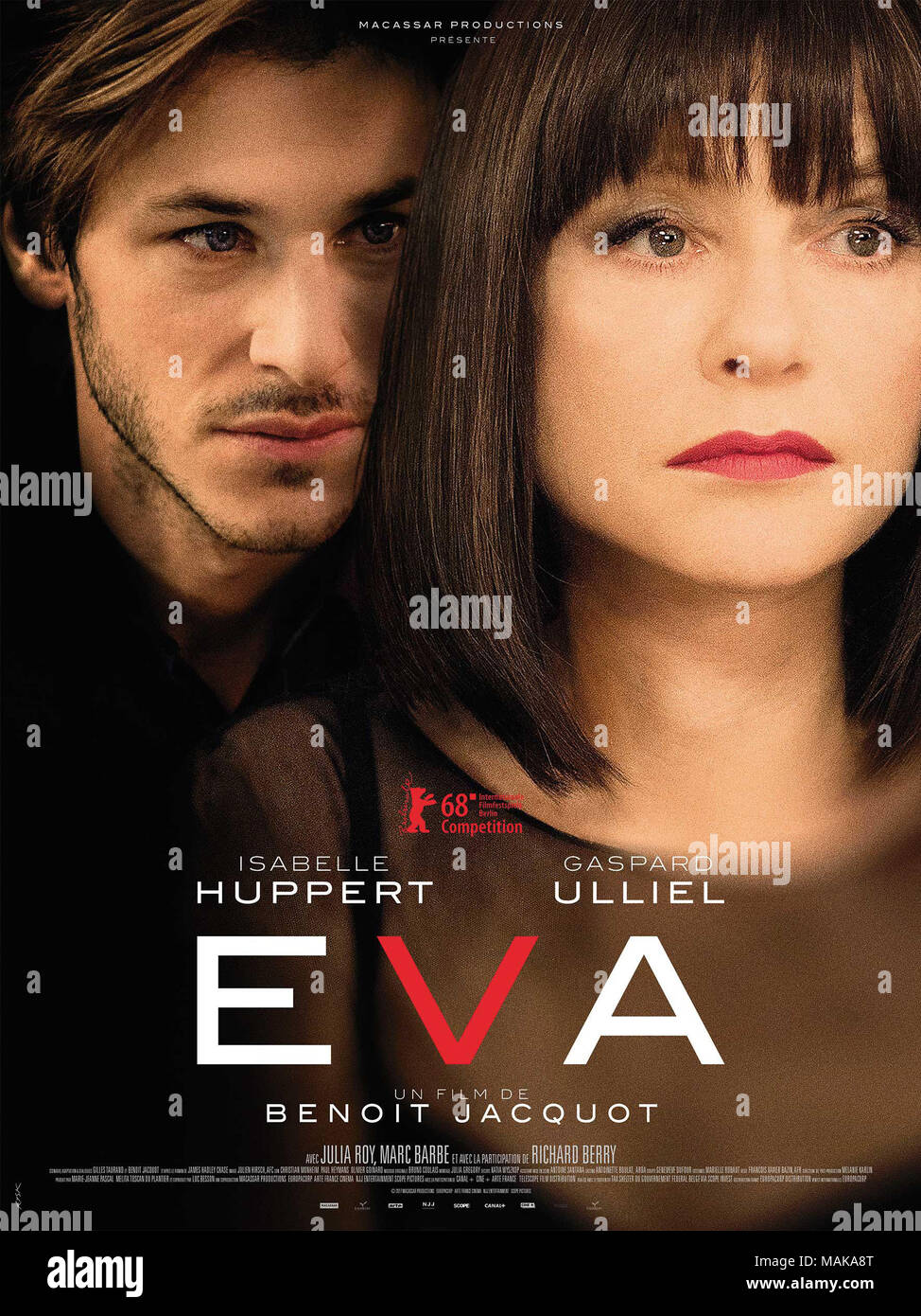 EVA, French poster, from left: Gaspard Ulliel, Isabelle Huppert, 2018 ...