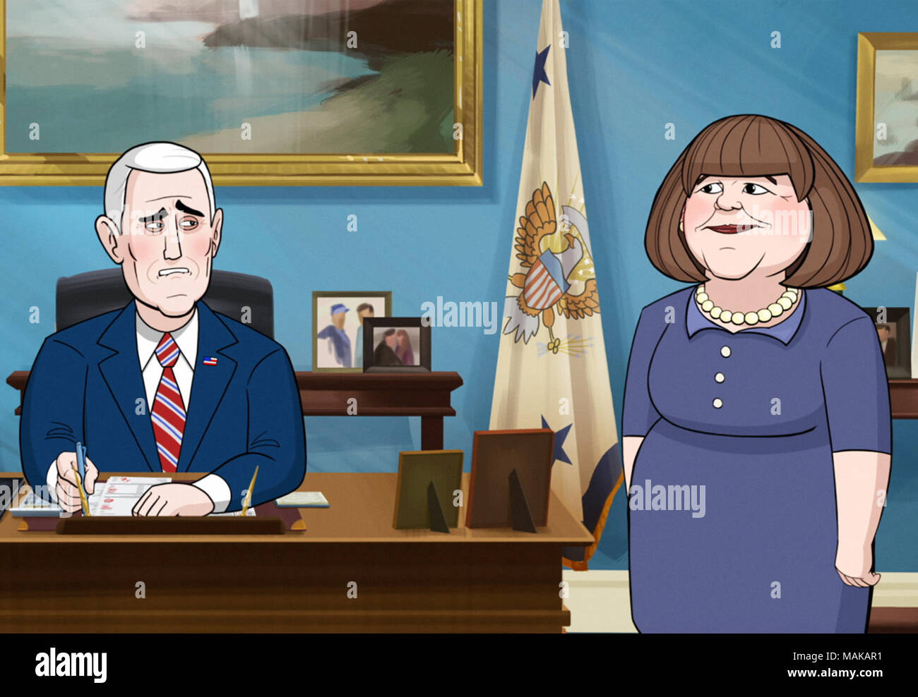 OUR CARTOON PRESIDENT, from left: Mike Pence (voiced by John Viener ...