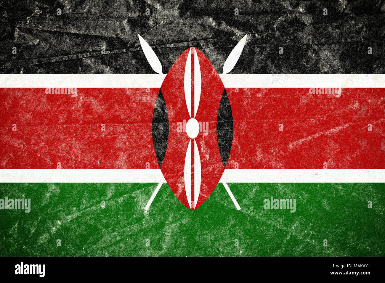 Realistic illustration of Kenya flag on torned, wrinkled, dirty, grunge ...