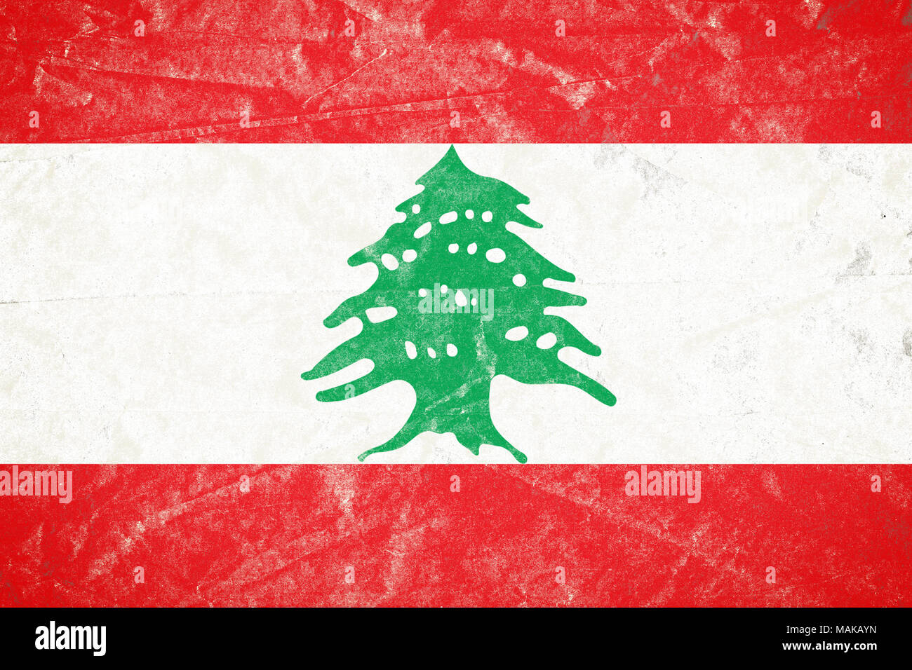 Realistic illustration of Lebanon flag on torned, wrinkled, dirty ...