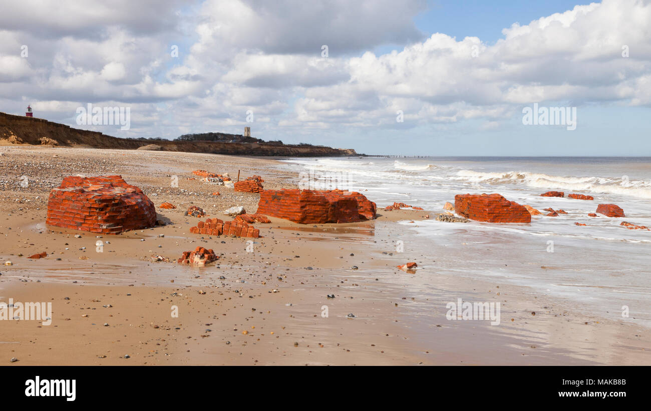The remains of the Low Light Lighthouse on the beach at Happisburgh in ...