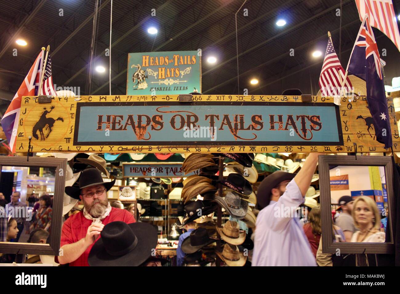 heads or tails cowboy hat stall from haskell houston rodeo texas USA ...