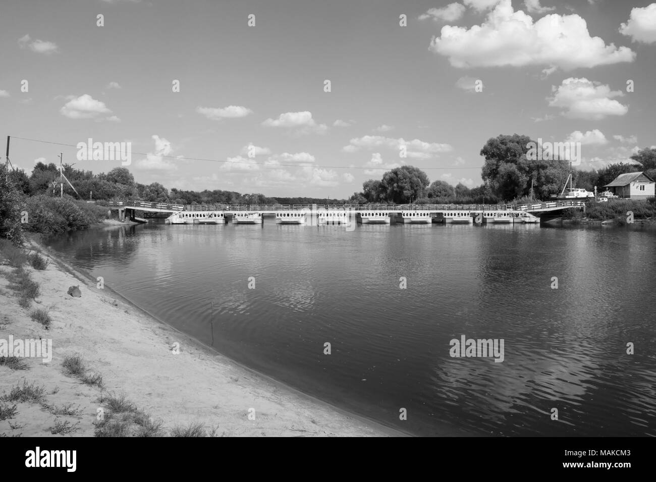 River landscape with bridge on background sky and white cloud Stock ...