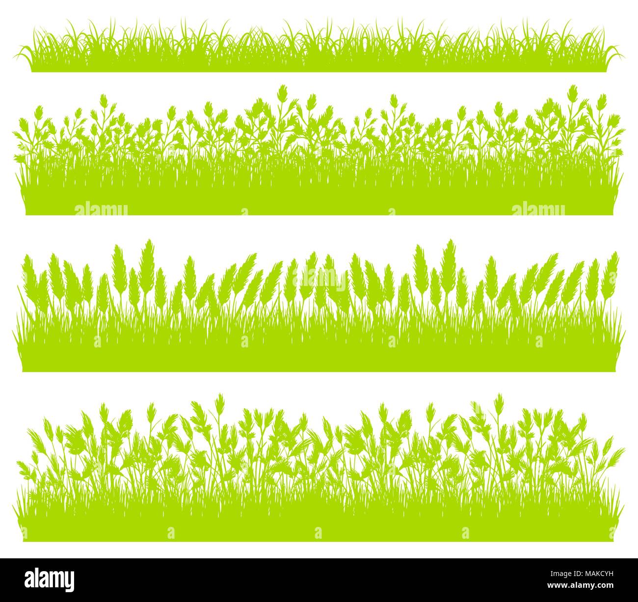 Green grass borders set isolated on white background vector Stock ...
