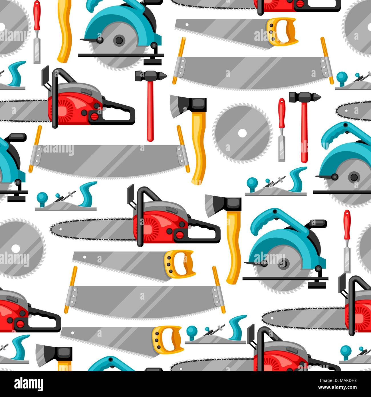 Seamless Pattern With Equipment And Tools For Forestry And Lumber Industry Stock Vector Image