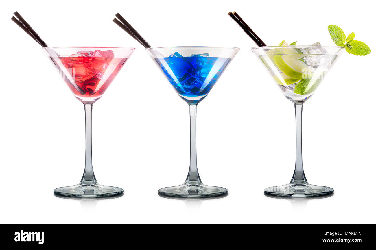 Set of cocktails in martini glass with black straw Stock Photo - Alamy