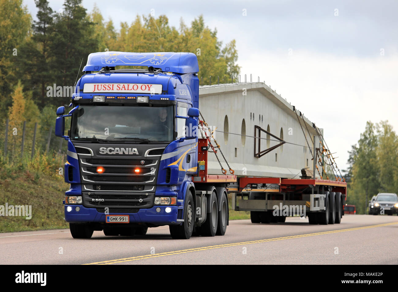 ORIVESI, FINLAND - SEPTEMBER 21, 2017: Blue Scania R560 semi trailer of ...
