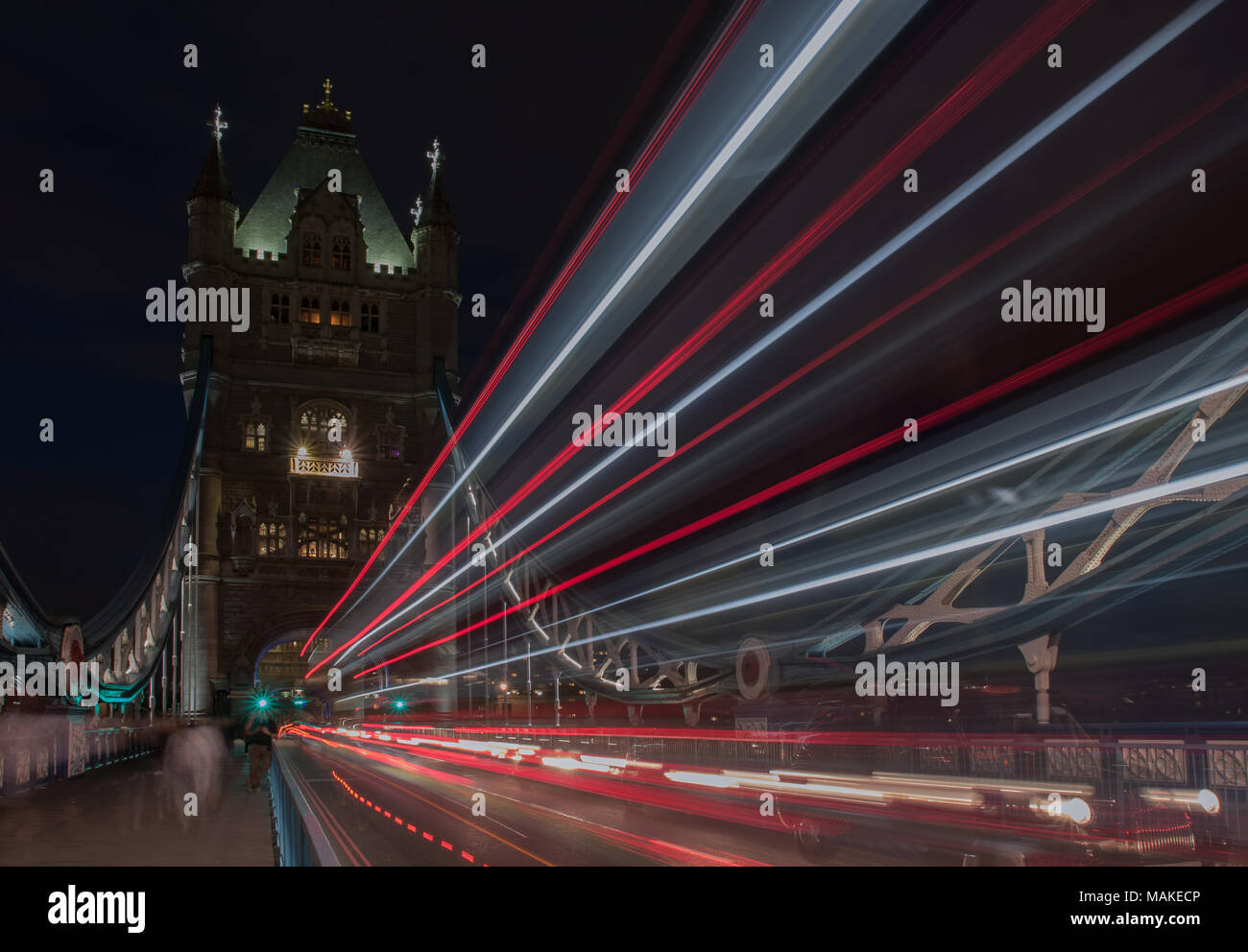 Light trails on Tower bridge at night, London, England Stock Photo - Alamy