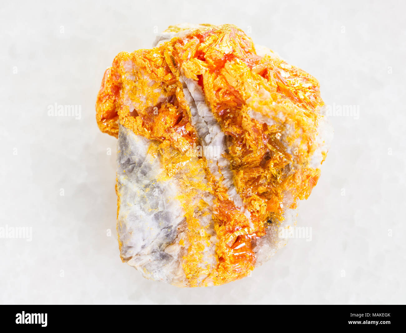 macro shooting of natural mineral rock specimen - yellow Orpiment ...